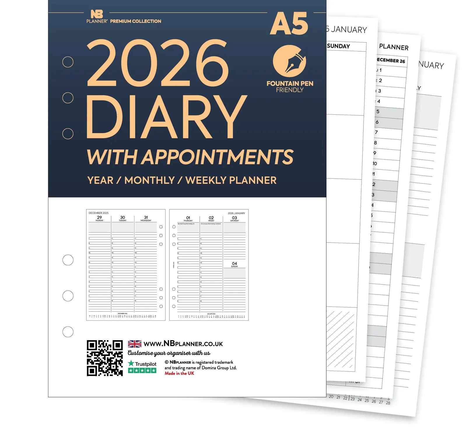 2026 A5 size Week On Two Pages Diary with Appointments organiser refil