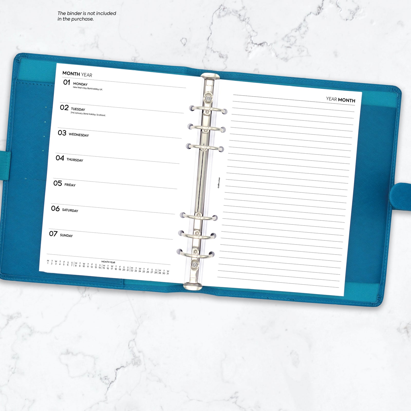 A5 size Week On One Page diary with lined notes organiser refill | Ess