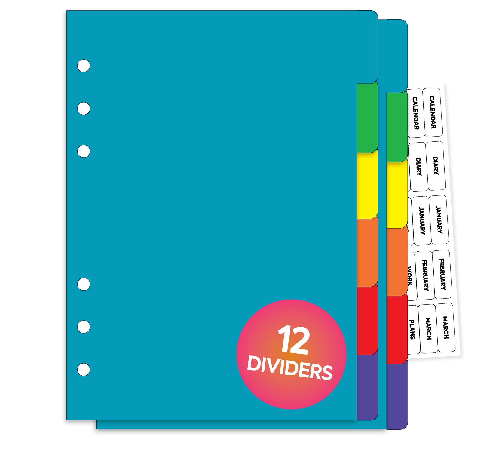A5 size 12-part cardstock bright dividers & clear tabs labels organise