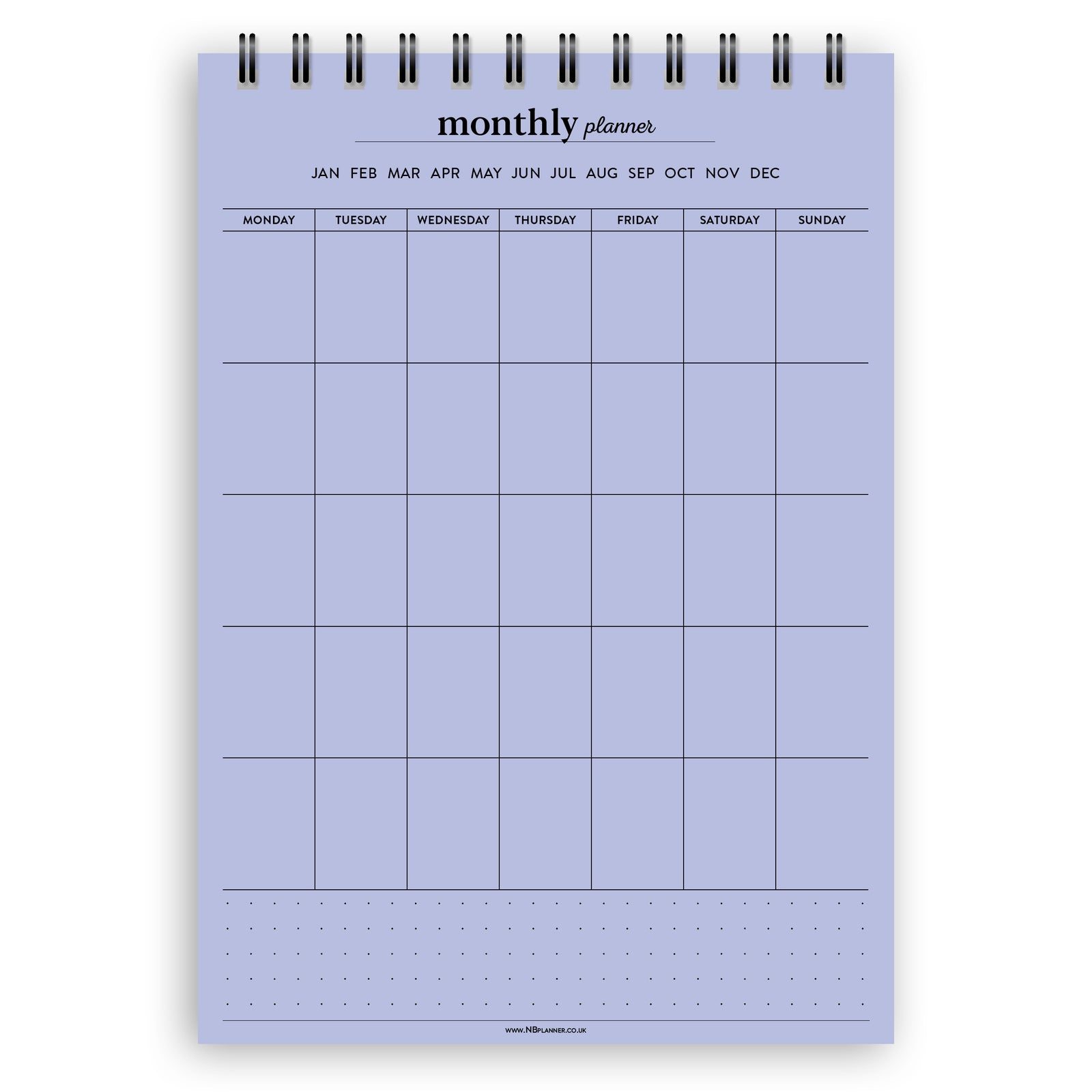 A5 monthly planner notepad | Spiral undated monthly planner