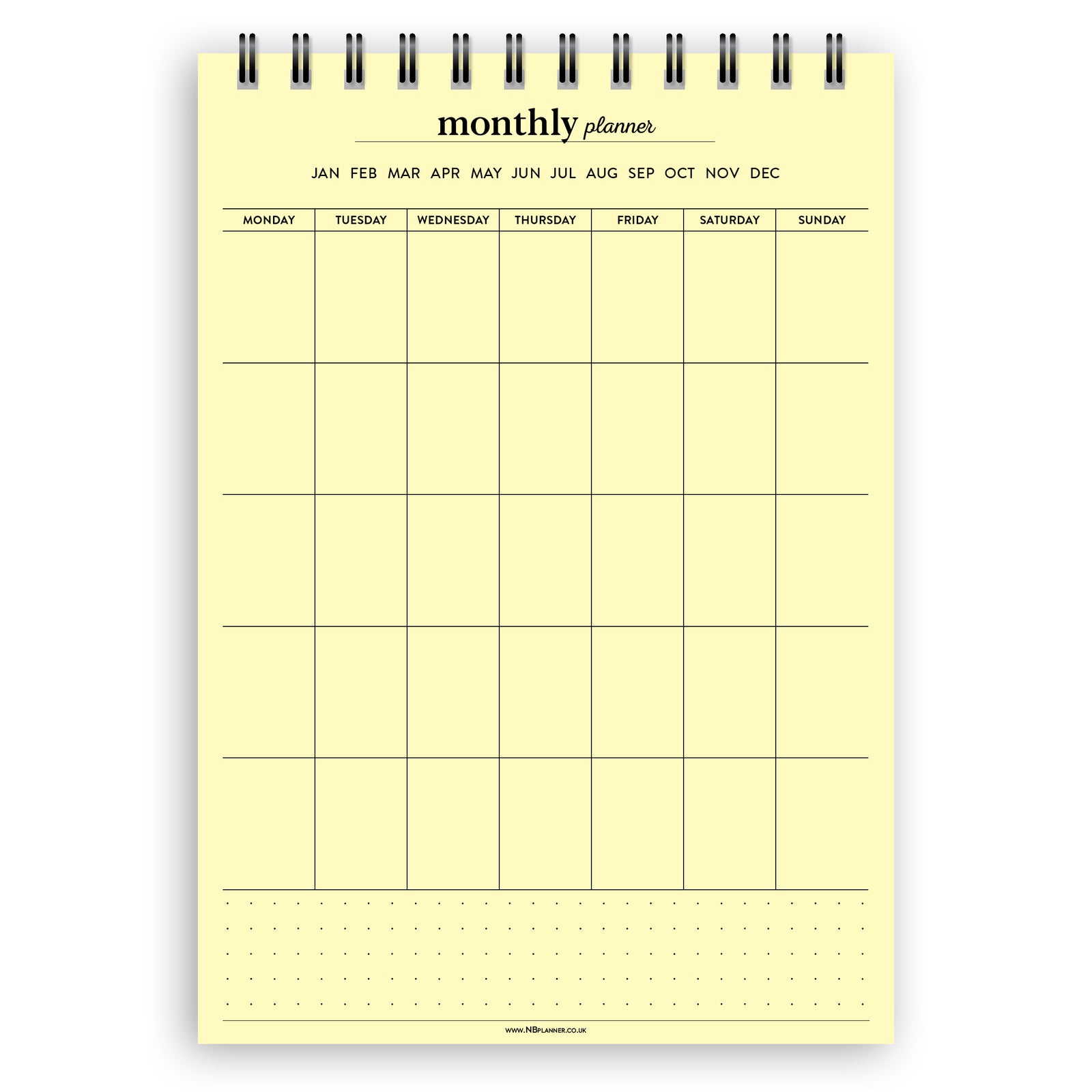 A5 monthly planner notepad | Spiral desk pad | Coloured and white pape