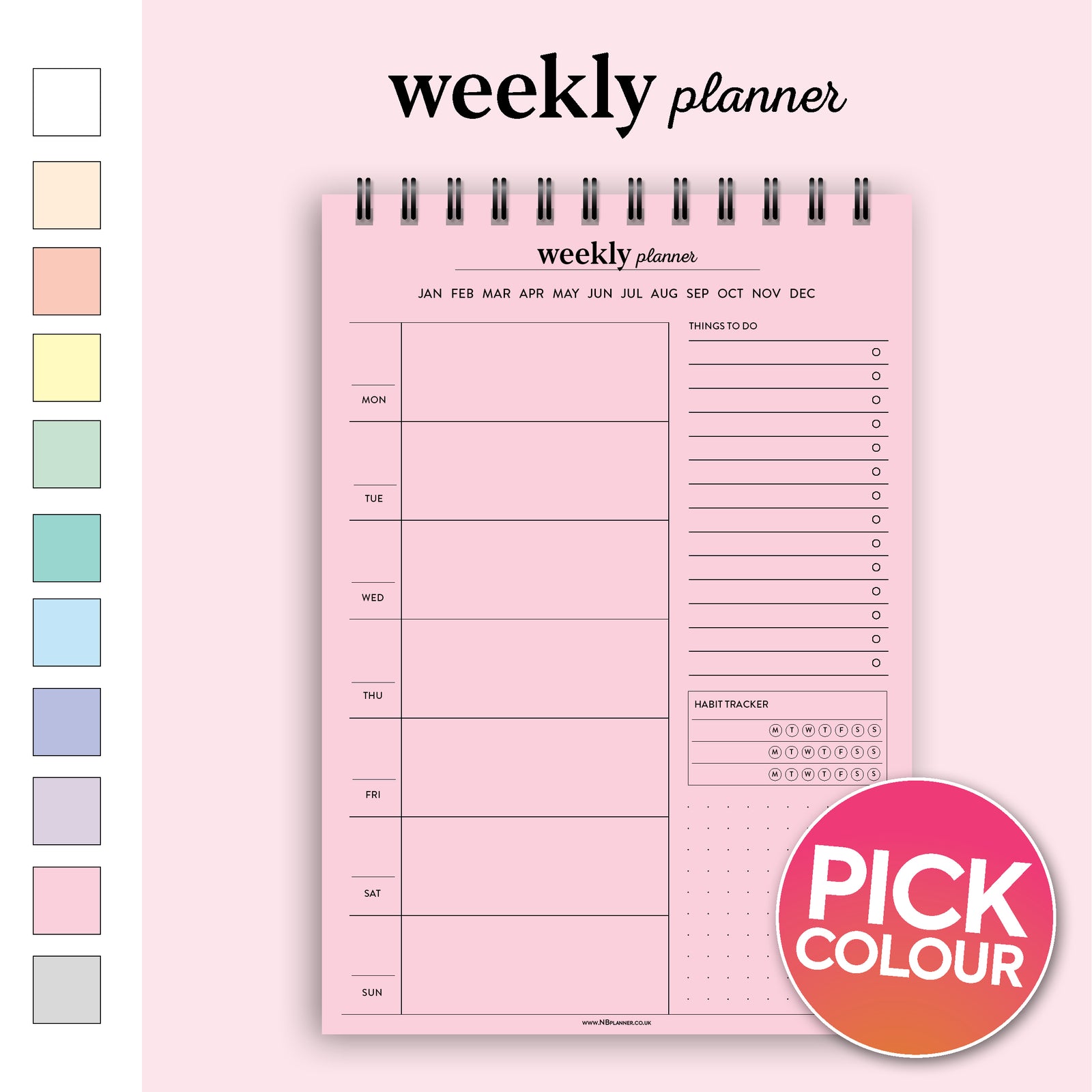 A5 weekly planner notepad | Spiral desk pad | Coloured and white paper