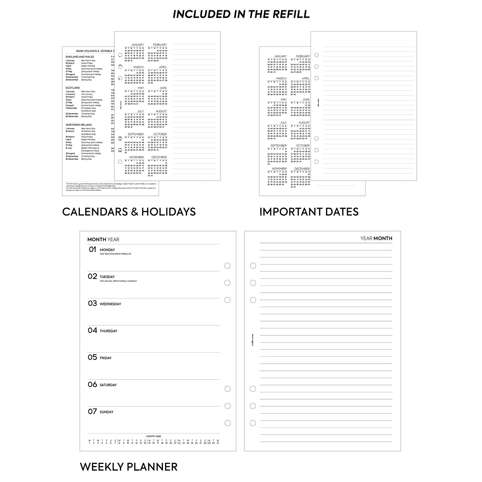 A5 size Week On One Page diary with lined notes organiser refill | Ess