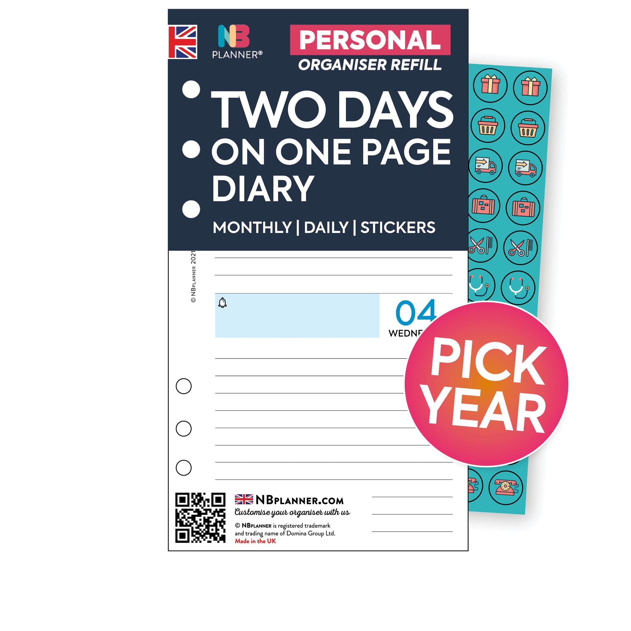 Personal size Two days on one page lined diary organiser refill | Mont