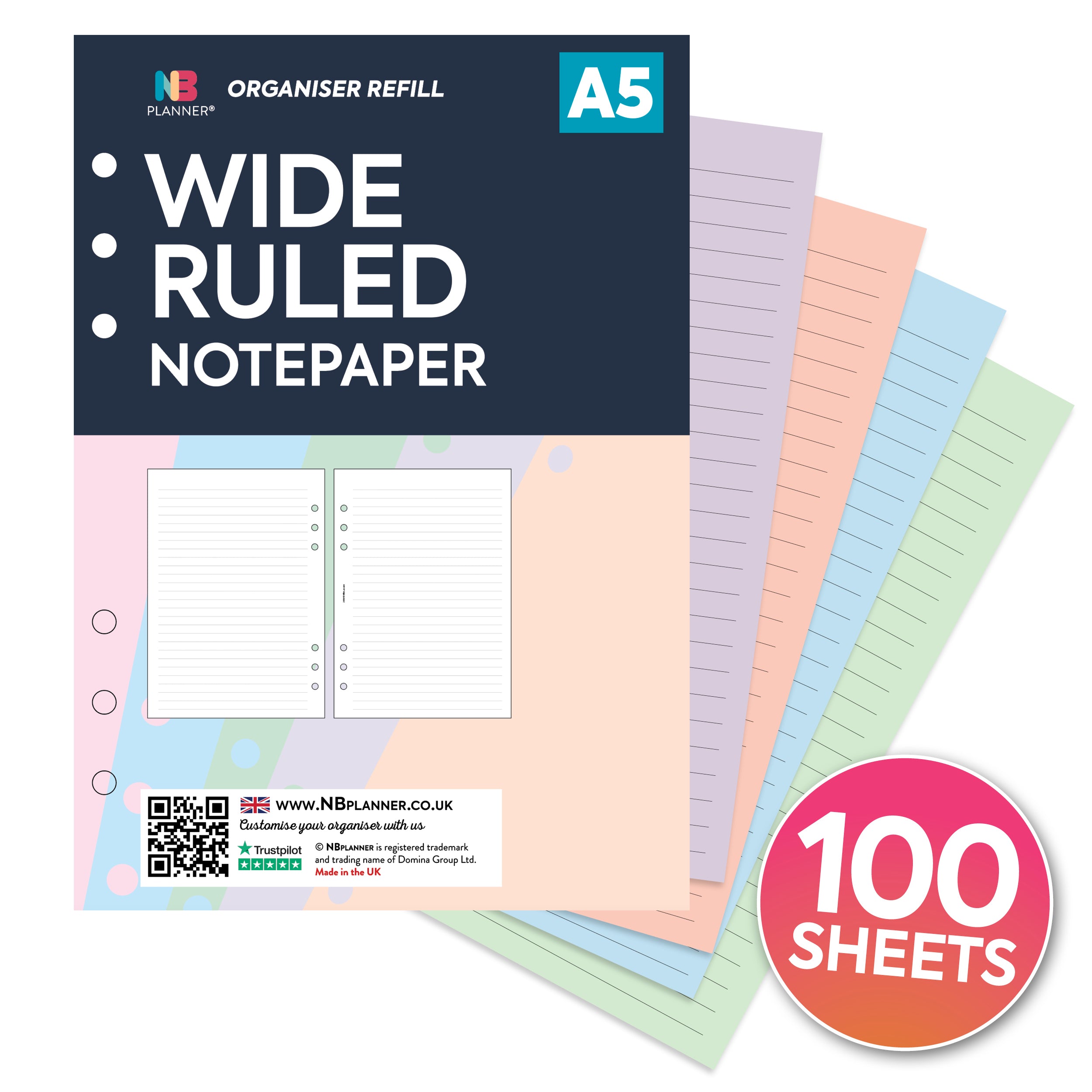 Coloured paper organiser refills | A5 | Personal
