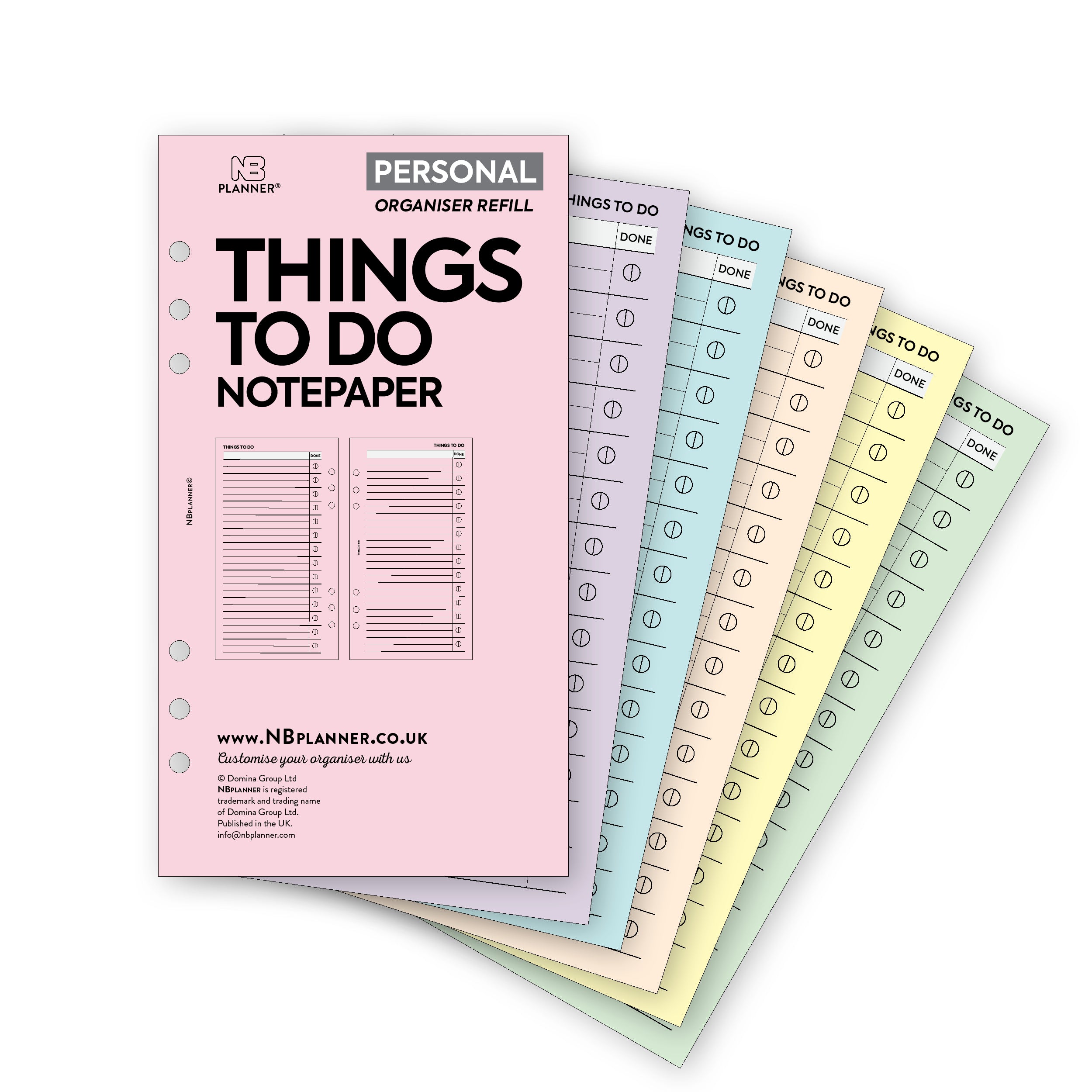 Personal size Things to do notepaper organiser refill | Coloured paper