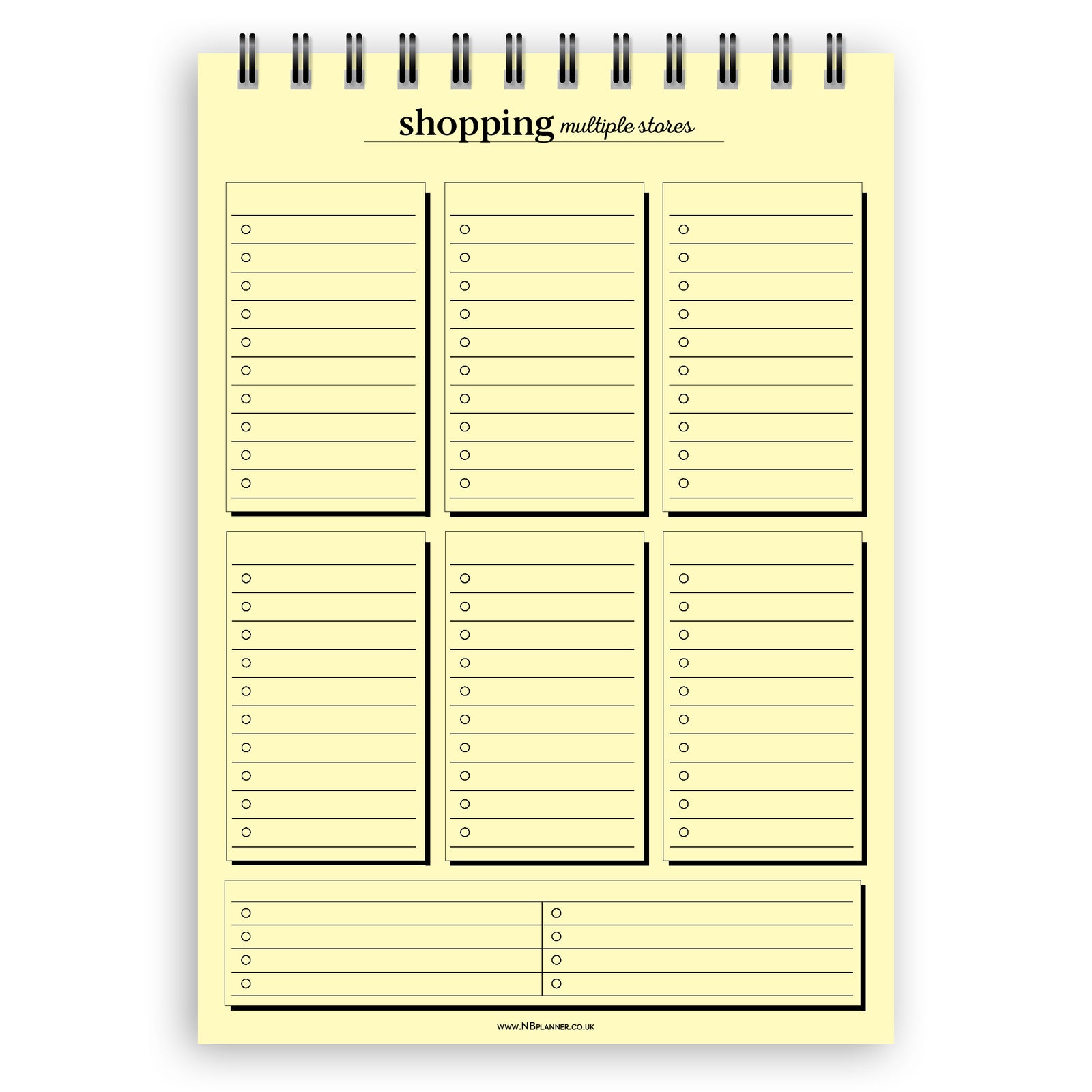 A5 multiple stores shopping list notepad | Spiral desk pad | Coloured