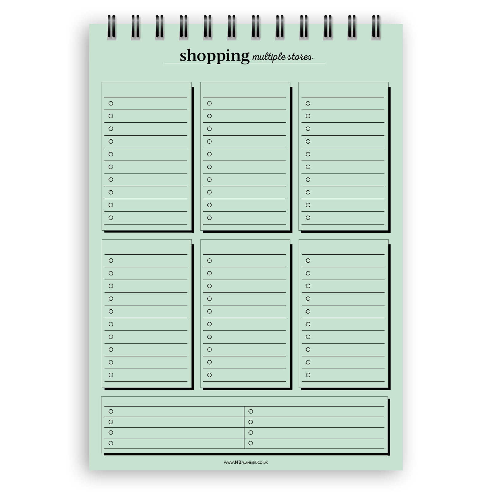 A5 multiple stores shopping list notepad | Spiral desk pad | Coloured