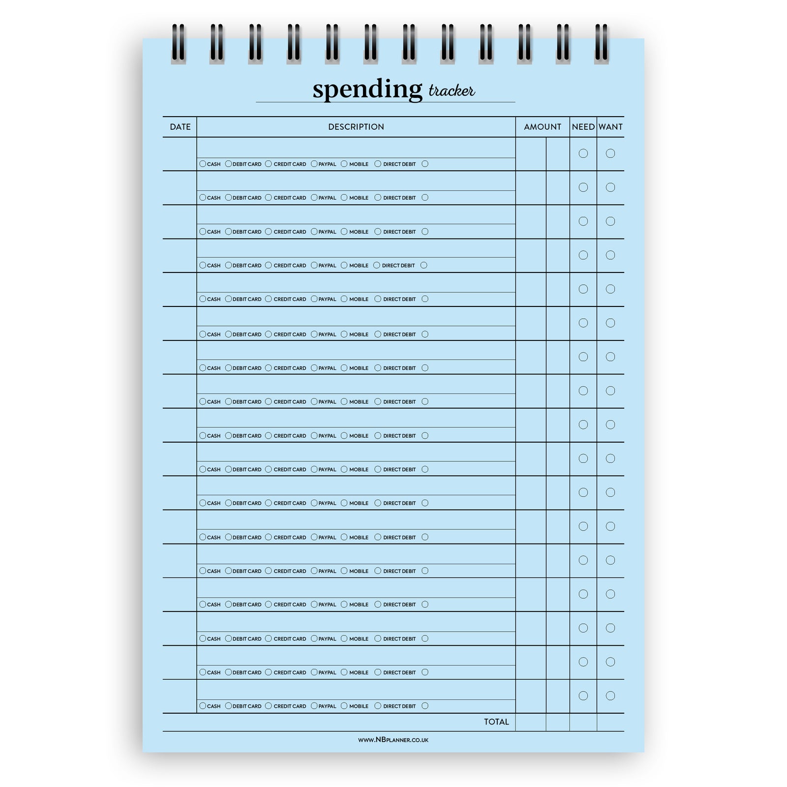 A5 spending tracker notepad | Spiral desk pad | Coloured and white pap