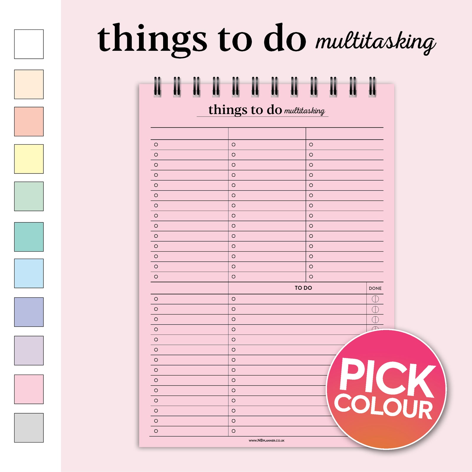 A5 things to do multitasking notepad | Spiral desk pad | Coloured and