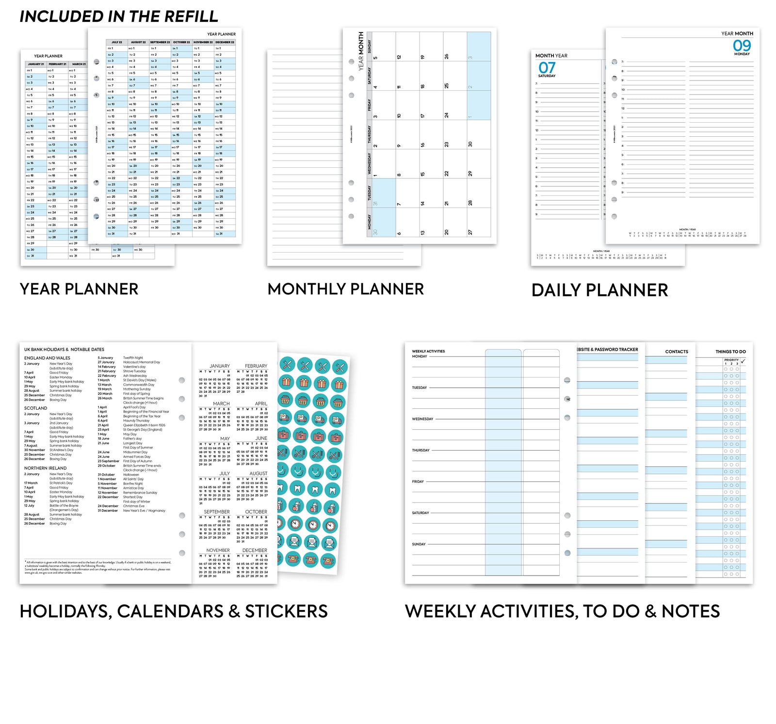 A5 size Day on one page diary with appointments organiser refill | Mon