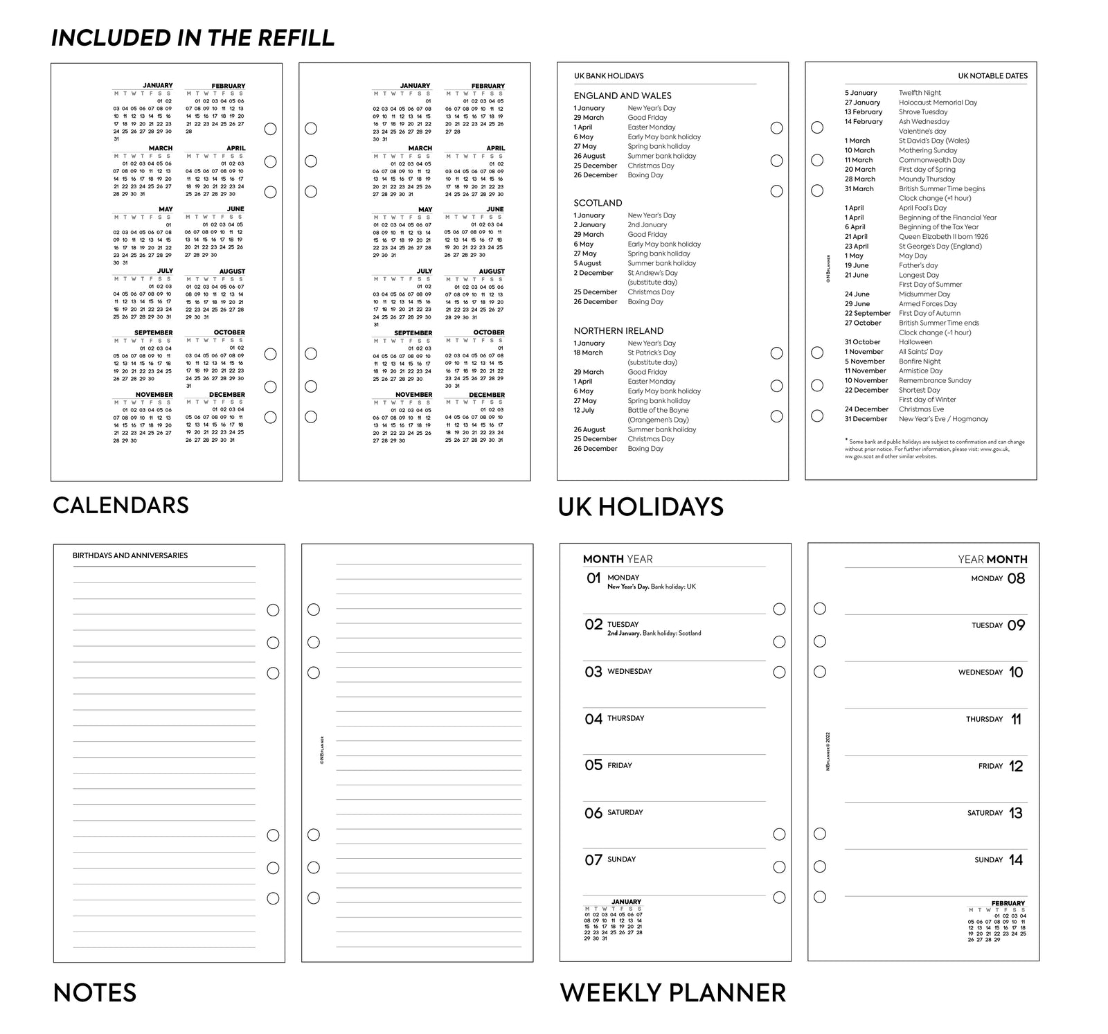 Personal size Week on one page diary organiser refill | Essential coll